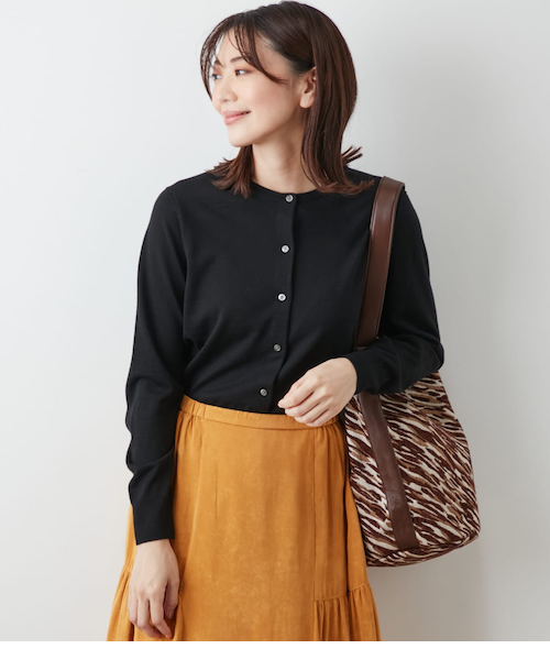 手洗い可能】キャッシュウール クルーネックカーディガン