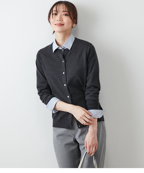 ニューヨーカー（NEWYORKER）/【手洗い可能】キャッシュウール クルーネックカーディガン 手洗い可能】キャッシュウール クルーネックカーディガン