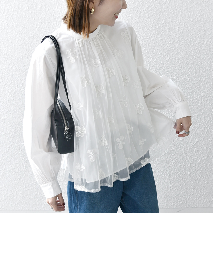 bon_meur:〈手洗い可能〉フラワー ビーズ スタンドカラー チュール ブラウス｜シップス アウトレットのアウトレット通販｜三井 ...