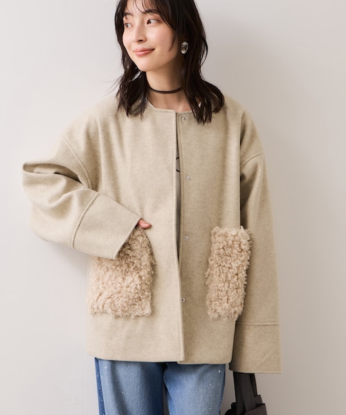 【NEW】ビス（VIS）/【WEB限定】ボアポケットノーカラーコート WEB限定】ボアポケットノーカラーコート｜ビスの通販｜&mall（アンド