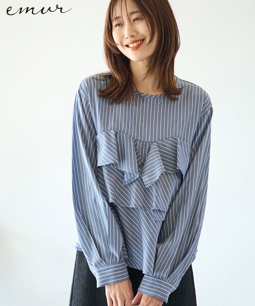 【emur/エミュール】ストライプラッフルブラウス｜ロペピクニックの通販｜&mall（アンドモール）三井ショッピングパーク公式通販