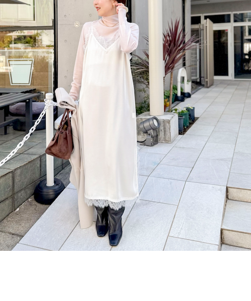 ウォッシャブルトリミングレースサテンキャミワンピース｜ノーリーズの