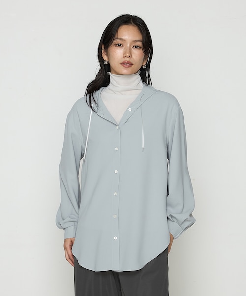 フード付きブラウス とろ～んバックサテン フード付きブラウス