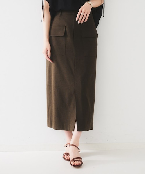 きれいめ/前スリット】麻混カーゴスカート｜アンタイトルの通販｜&mall