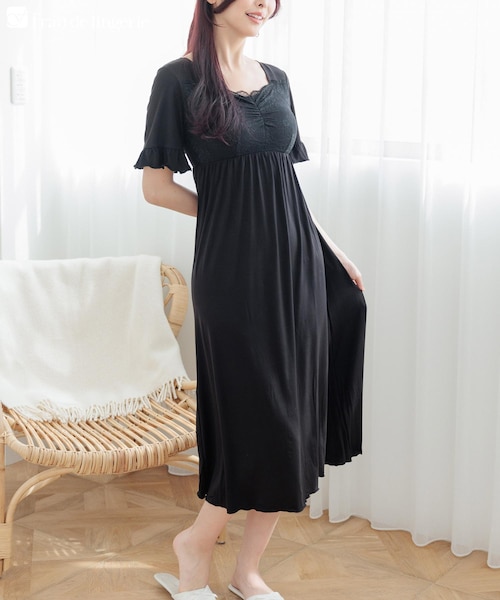 餅田コシヒカリさんとコラボレート☆ナイトブラ付きルームウェア『LuNight（ルナイト）』ナイトブラ付き半そでロングワンピース 「ルナイト ...