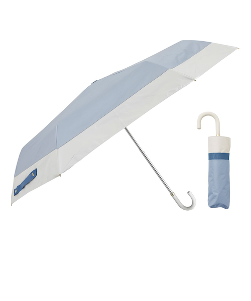 折りたたみ傘 晴雨兼用 LINEDROPS 50cm 手開き式 UVカット 遮光率99％以上 グログランリボン バイカラー シンプル レディース ブルーグレー×ホワイト 57409｜ライン ...