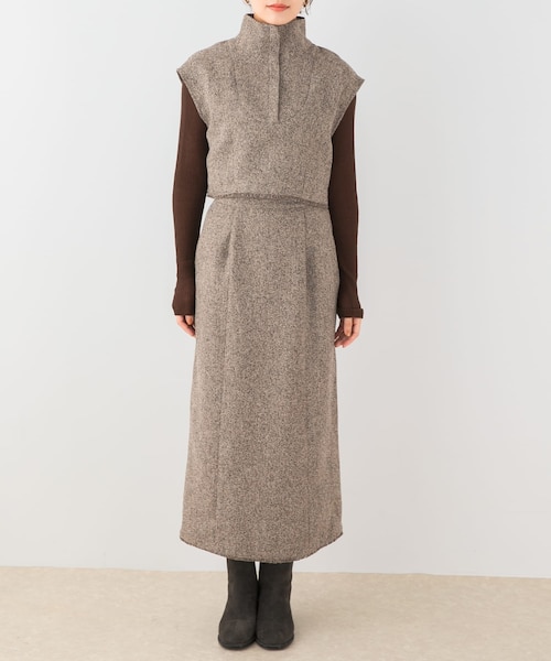 F by ROSSO ツイードハーフZIPプルオーバー+スカート｜アーバン