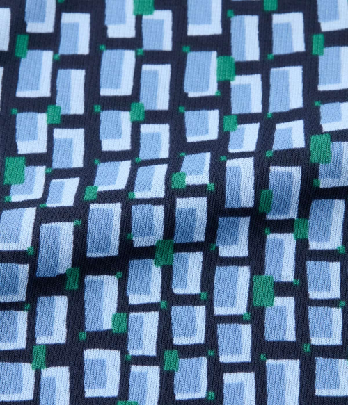 ポリエステル強撚スムース 幾何学プリント フレンチスリーブワンピース